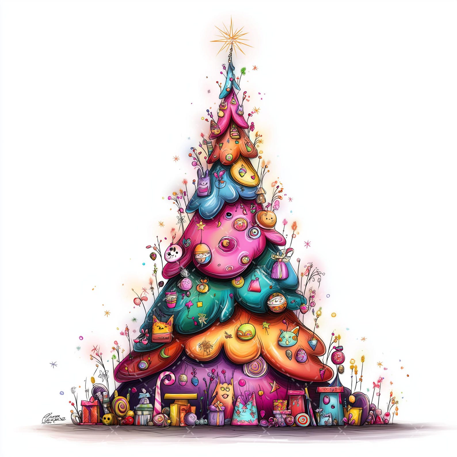16 Whimsical Christmas Tree Clipart, Quirky Christmas Clipart, JPG ...