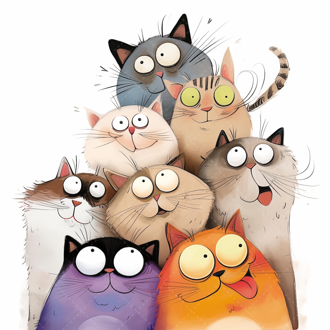 16 Quirky Cats Clipart, Whimsical Kitten Clipart, High Quality JPG ...