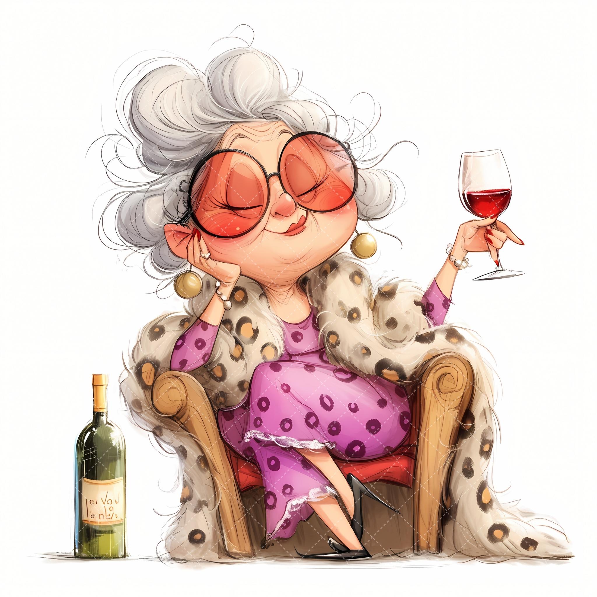 22 Funny Old Ladies Clip Art JPEG, Stylish Grandmas Illustration ...