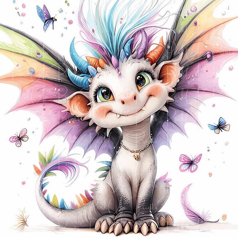 Quirky Dragon Clipart Fantasy Funny Dragons PNG Whimsical Birthday ...