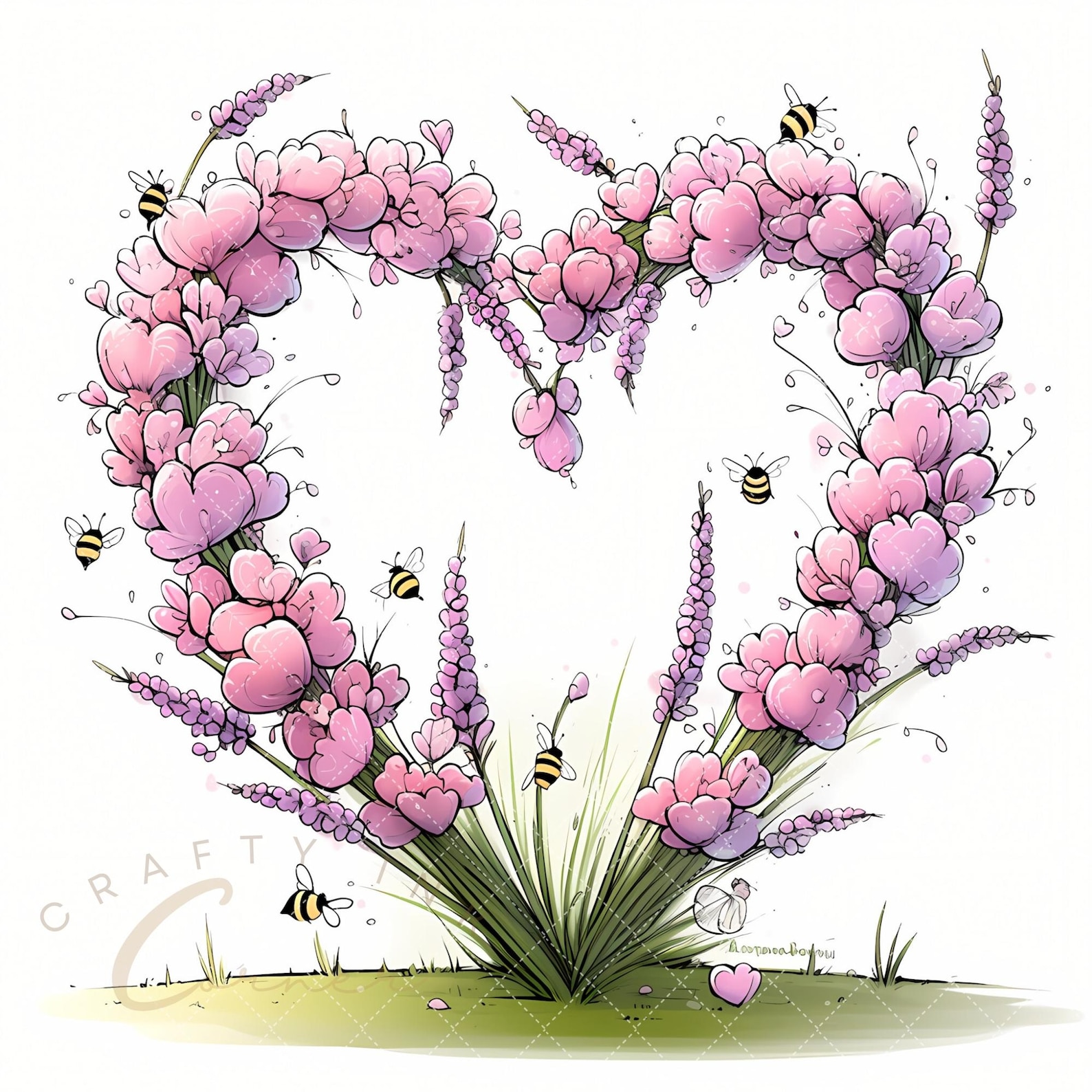 45 JPG Whimsical Floral Hearts Clipart: Valentine Day Graphics (digital ...