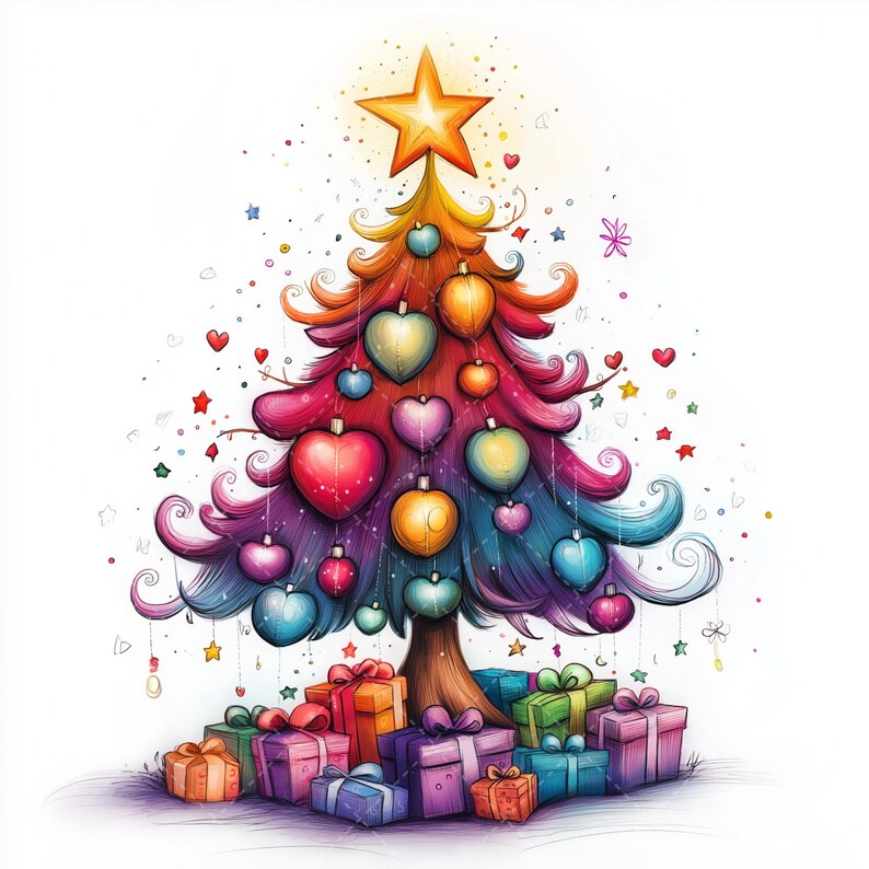 16 Whimsical Christmas Tree Clipart, Quirky Christmas Clipart, JPG ...