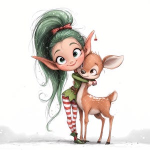 Elf and Reindeer Christmas Clipart: Festive Holiday Graphics (digital ...