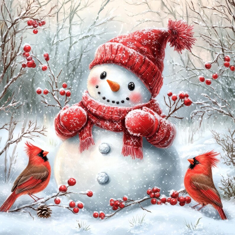 Snowman With Cardinal Clip Art Bundle 30 High Res Watercolor Jpgs Junk ...