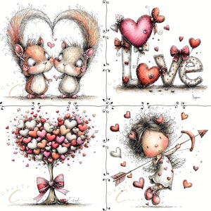 39 JPG Whimsical Valentine's Day Clipart: Sweet Illustrations (digital ...