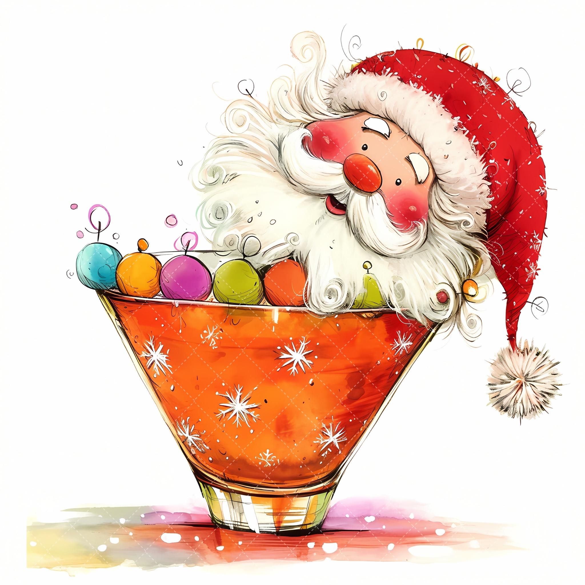29 Quirky Santa in Cocktail Christmas Clipart, Planners Holiday Cards ...