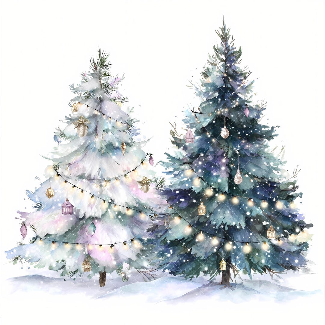 30 Christmas Trees Clipart, Winter Festive Clipart, Printable ...