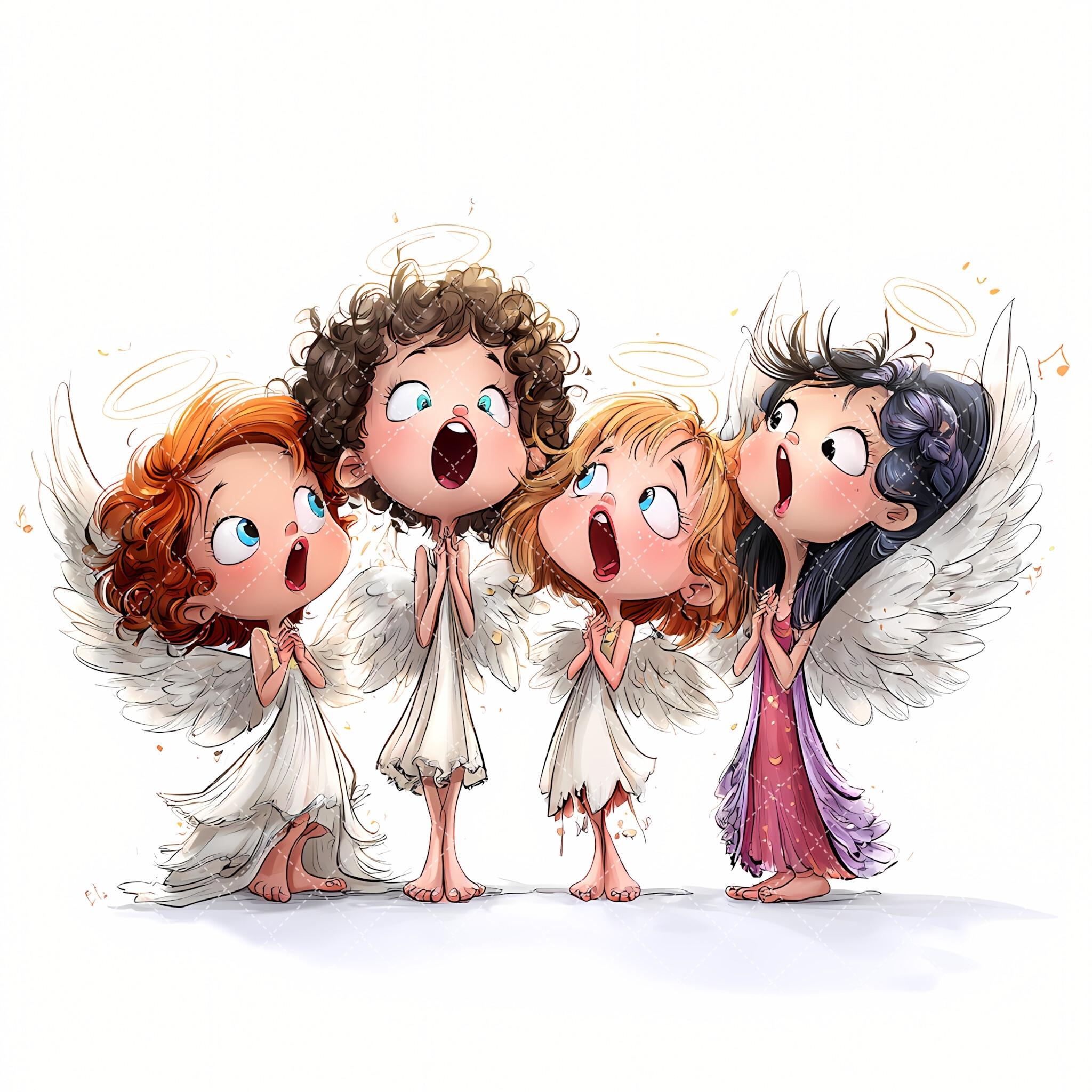 24 Quirky Singing Angel Christmas Clipart: Whimsical Angel Choir ...