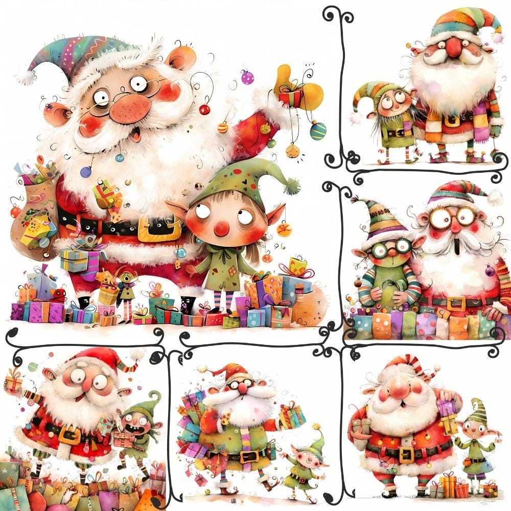 33 Quirky Christmas Santa Elf Clipart Christmas Elves Clipart JPG ...
