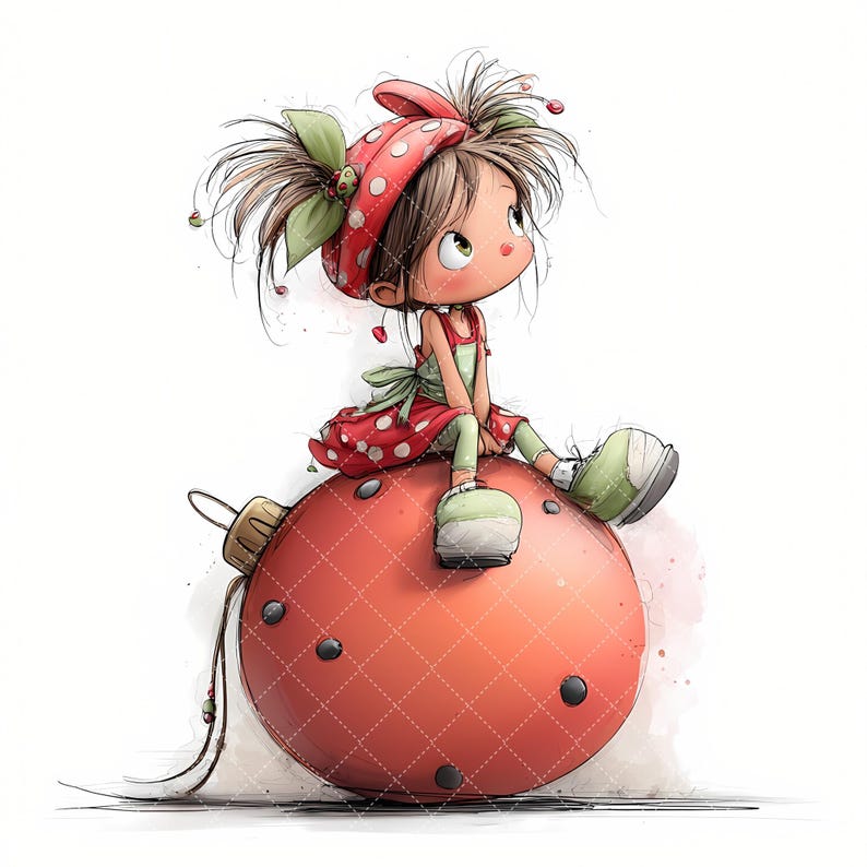 Whimsical Christmas Girl Clipart: Festive Girl JPG Holiday Graphics ...