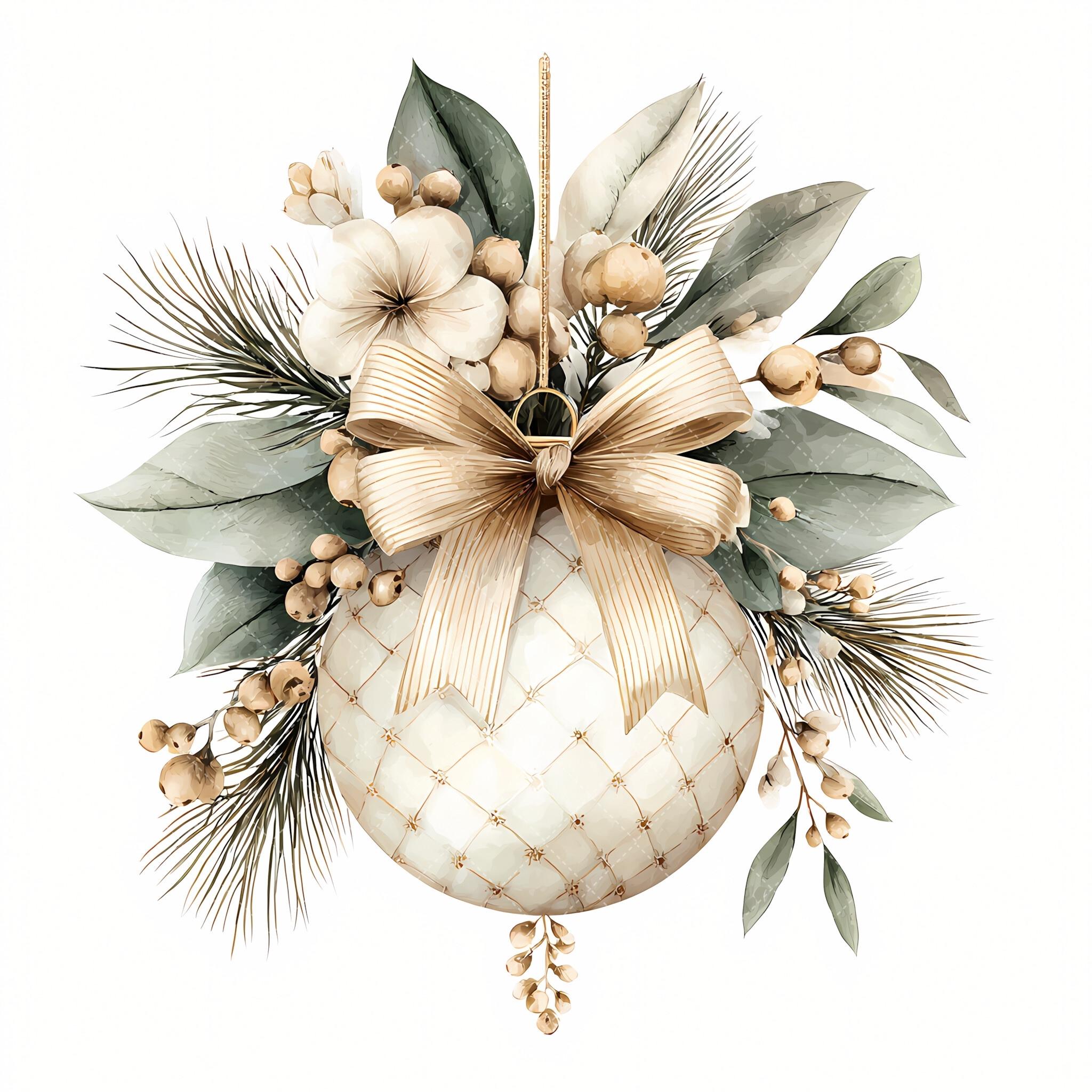 56 Xmas White Ornament Clipart, Christmas Card, Gold Xmas Baubles ...