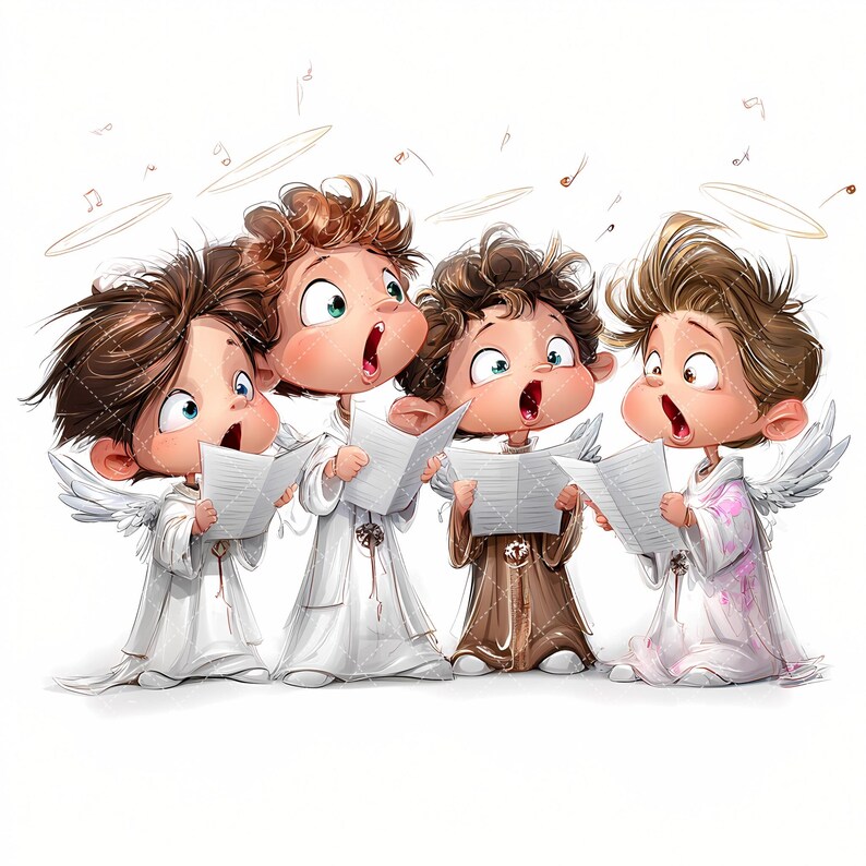 24 Quirky Singing Angel Christmas Clipart: Whimsical Angel Choir ...