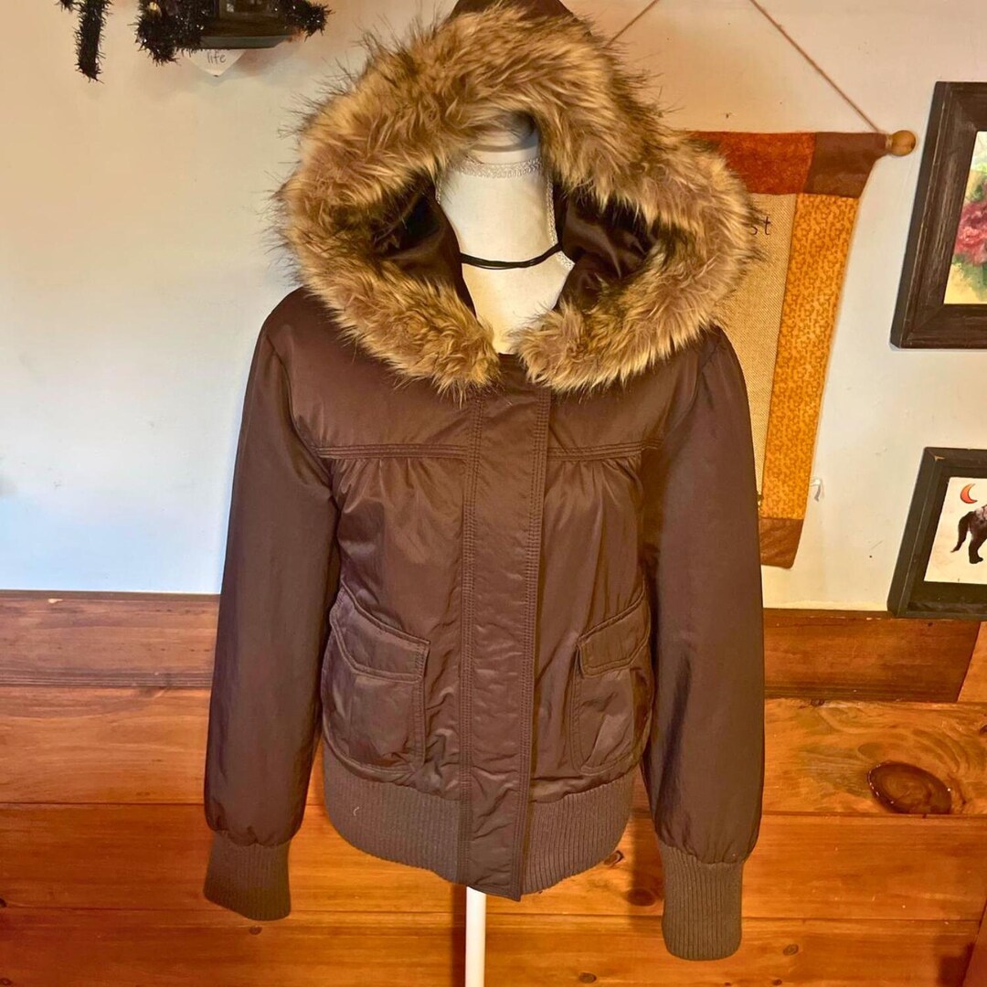 Women Brown Puffer A2 Pilot Bomber Hooded Jacket - Vintage Y2K ...