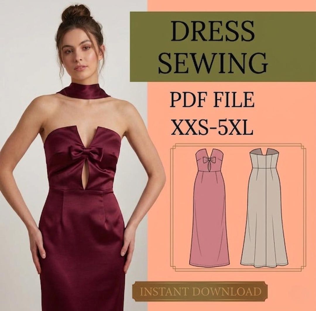 Evening Gown Sewing Pattern | Strapless Bow Formal PDF Download All ...