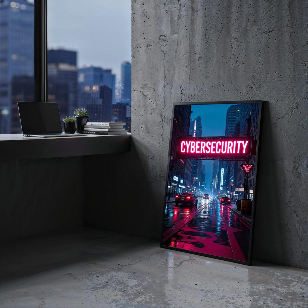 Cyberpunk Cybersecurity Neon Poster: Futuristic Office Wall Art ...