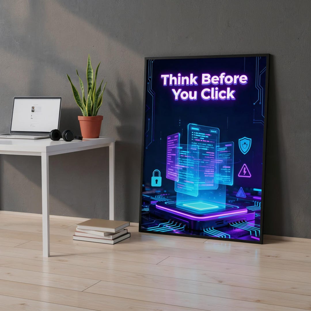 Cybersecurity Poster Think Before You Click | Digital Office Wall Art ...
