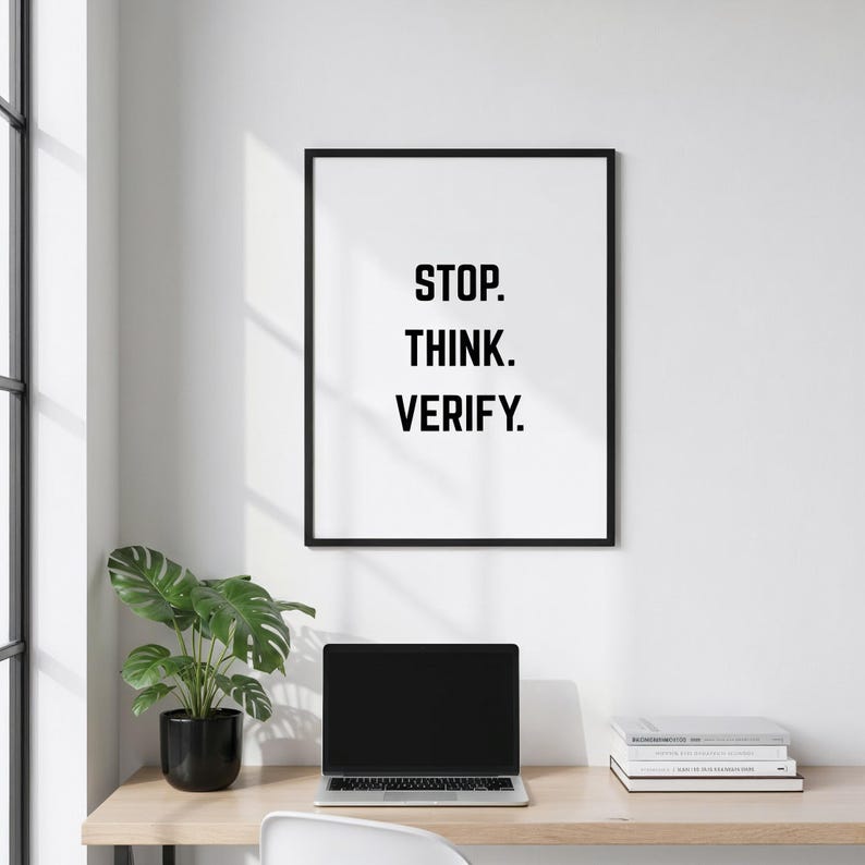 2026 Stop Think Verify Poster Printable | Cybersecurity Wall Art ...