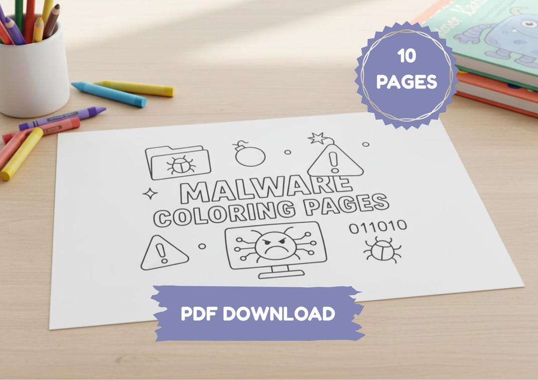 10 Printable Malware Coloring Pages: Geeky Hacker Theme | Cybersecurity ...