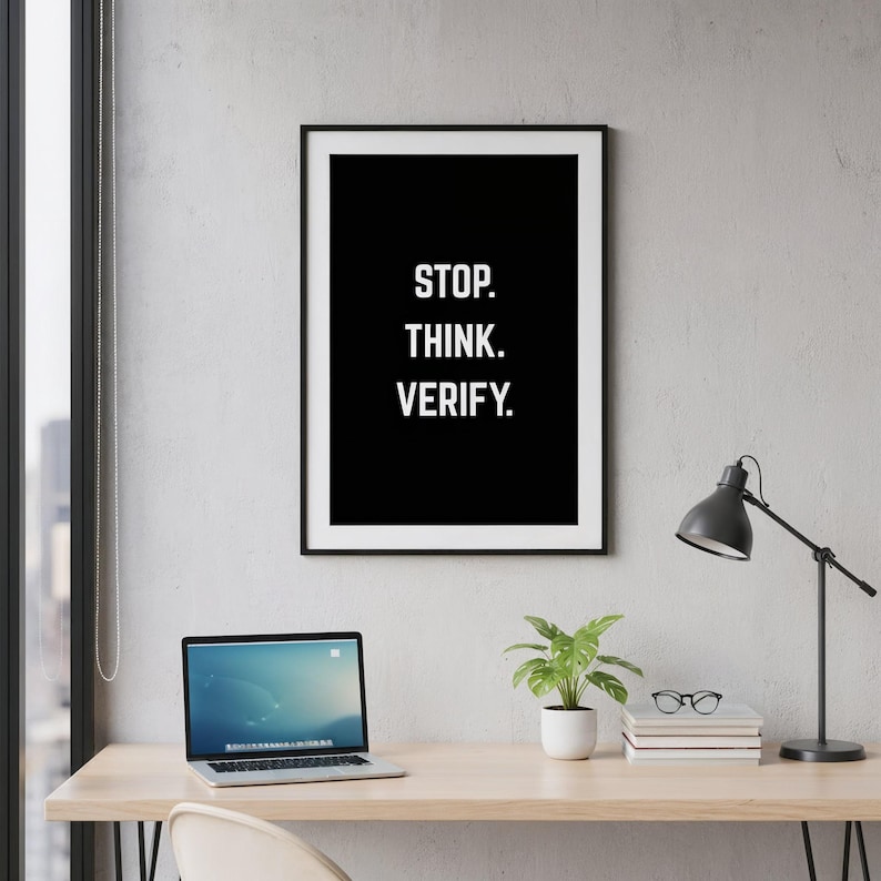 Cybersecurity Poster | Stop Think Verify, Internet Safety (digital PDF ...