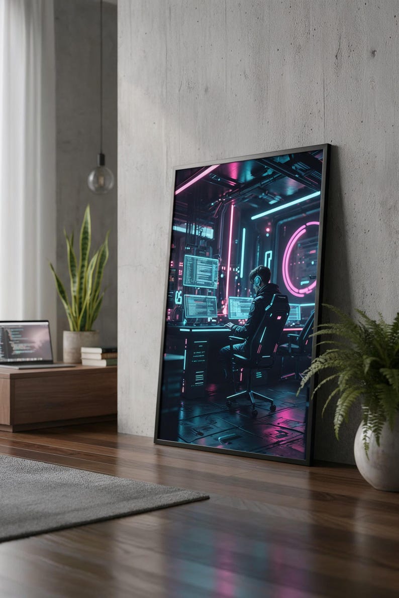 Pôster Cyberpunk Hacker – Arte de Parede Neon Futurista (Download ...
