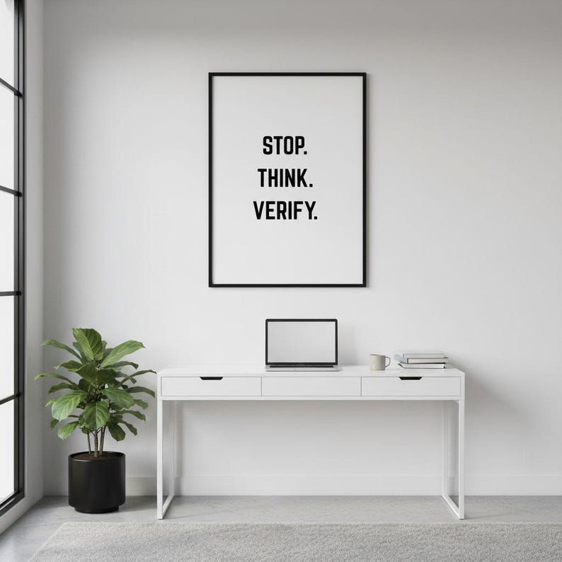 2026 Stop Think Verify Poster Printable | Cybersecurity Wall Art ...