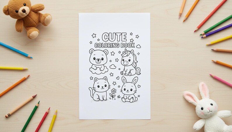 Kawaii Animal Coloring Pages: Cat, Bunny, Bear, Unicorn (printable PDF ...