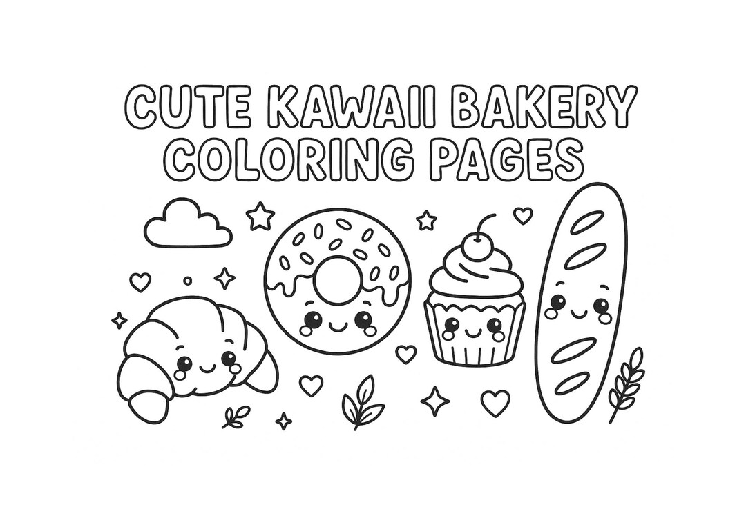 10 Printable Cute Kawaii Bakery Coloring Pages | Cakes Cupcakes Donuts ...