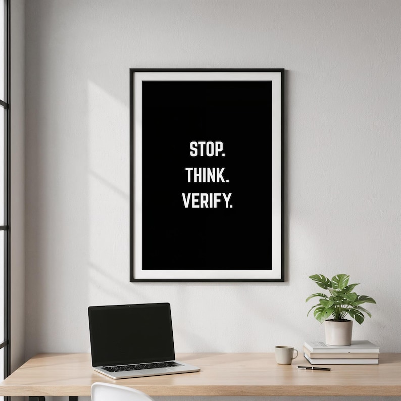 Cybersecurity Poster | Stop Think Verify, Internet Safety (digital PDF ...