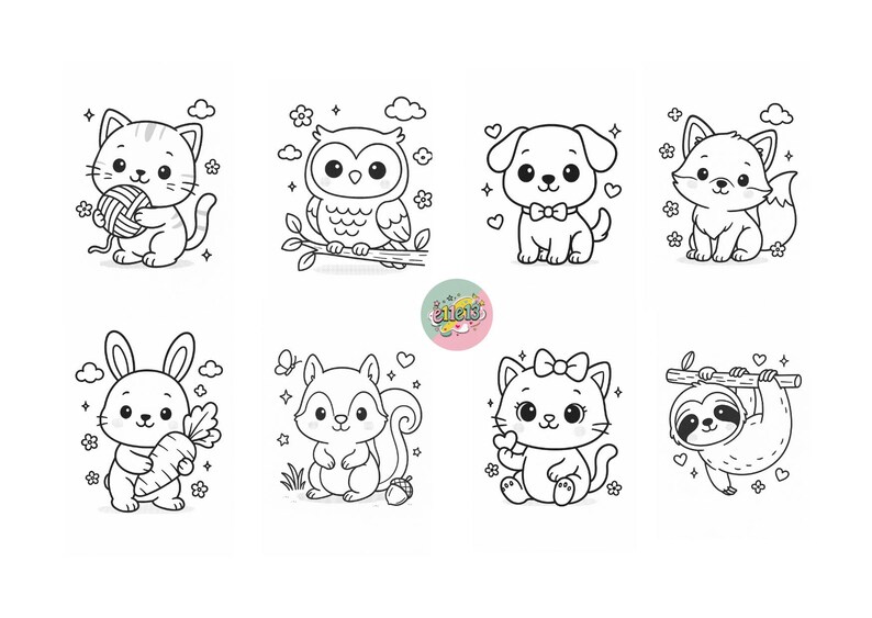 Kawaii Animal Coloring Pages: Cat, Bunny, Bear, Unicorn (printable PDF ...