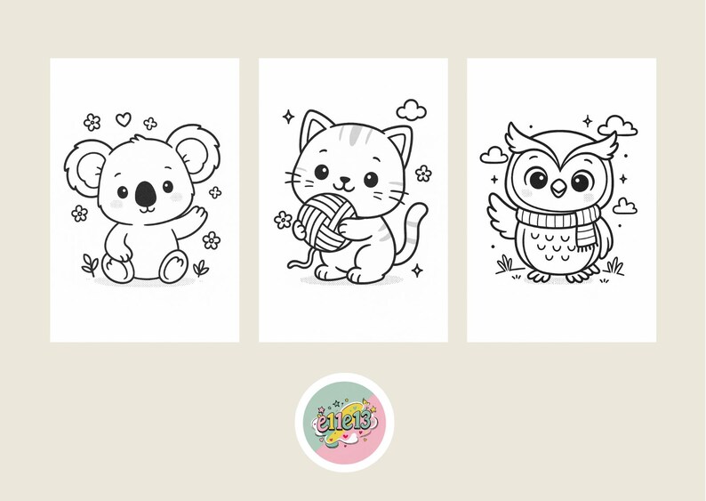 Kawaii Animal Coloring Pages: Cat, Bunny, Bear, Unicorn (printable PDF ...