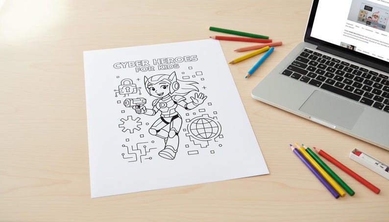 Cyber Heroes Coloring Pages: Kids Cyber Safety Activity (digital ...