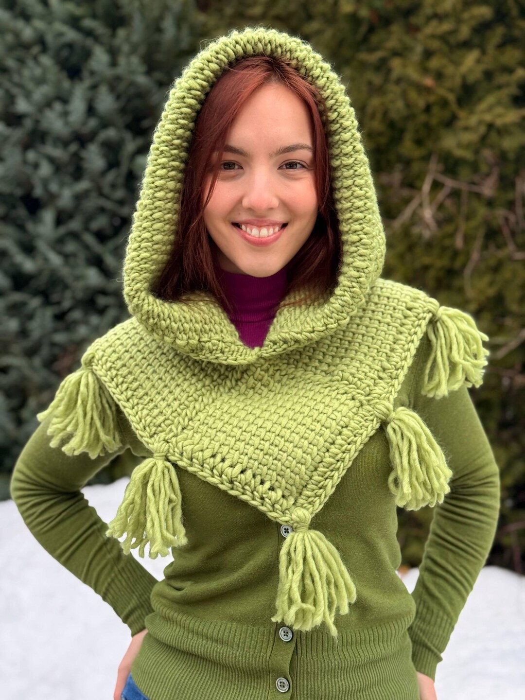 100% Wool Skjoldehamn Green Hood - Medieval Balaclava - Warm ...
