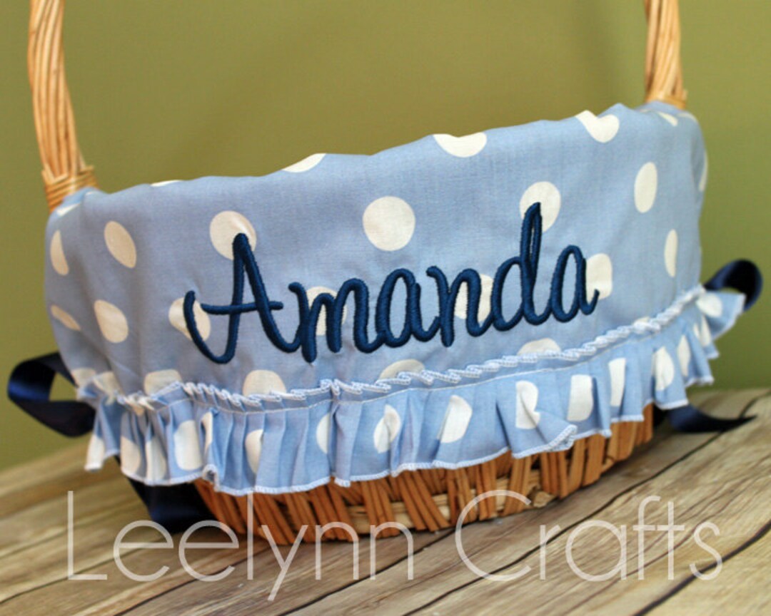Personalized Easter Basket Liner // Light Blue Polka Dot Ruffled ...