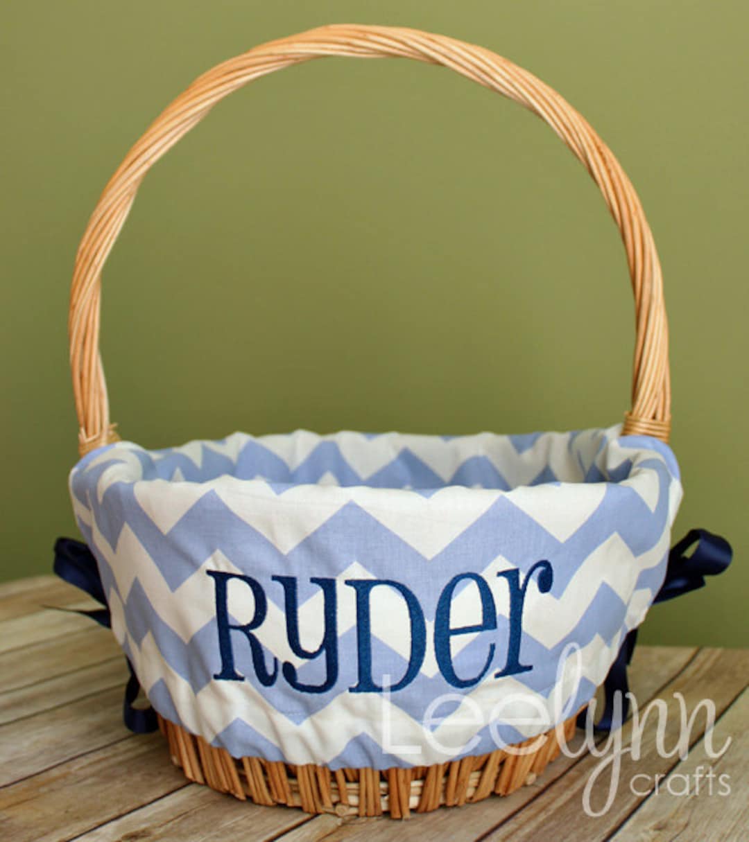 Personalized Easter Basket Liner // Light Blue Chevron // Includes Name ...