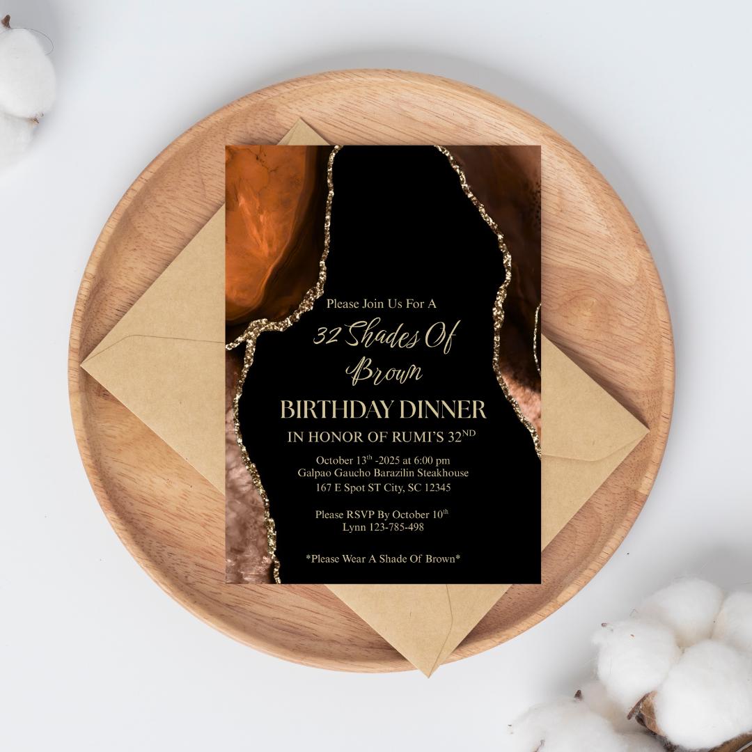 32 Shades of Brown Birthday Invitation - Editable Digital Template - Etsy