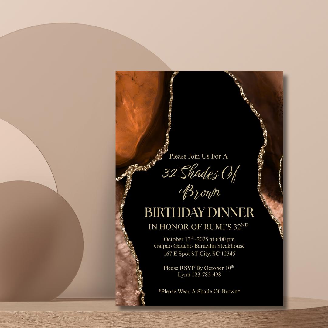 32 Shades of Brown Birthday Invitation - Editable Digital Template - Etsy