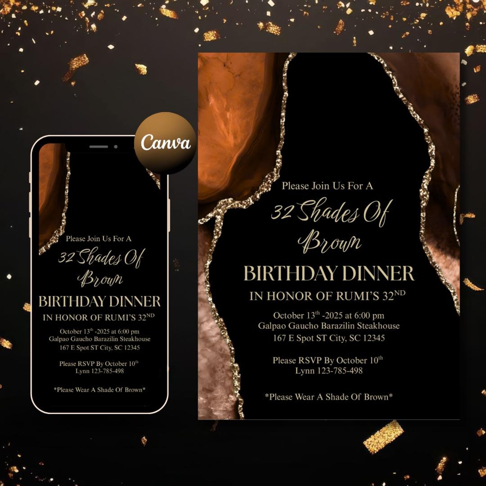 32 Shades of Brown Birthday Invitation - Editable Digital Template - Etsy