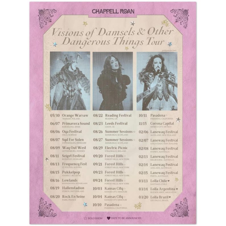 Chappell Roan 2025 Visions of Damsels Tour World Festival Dates Poster ...