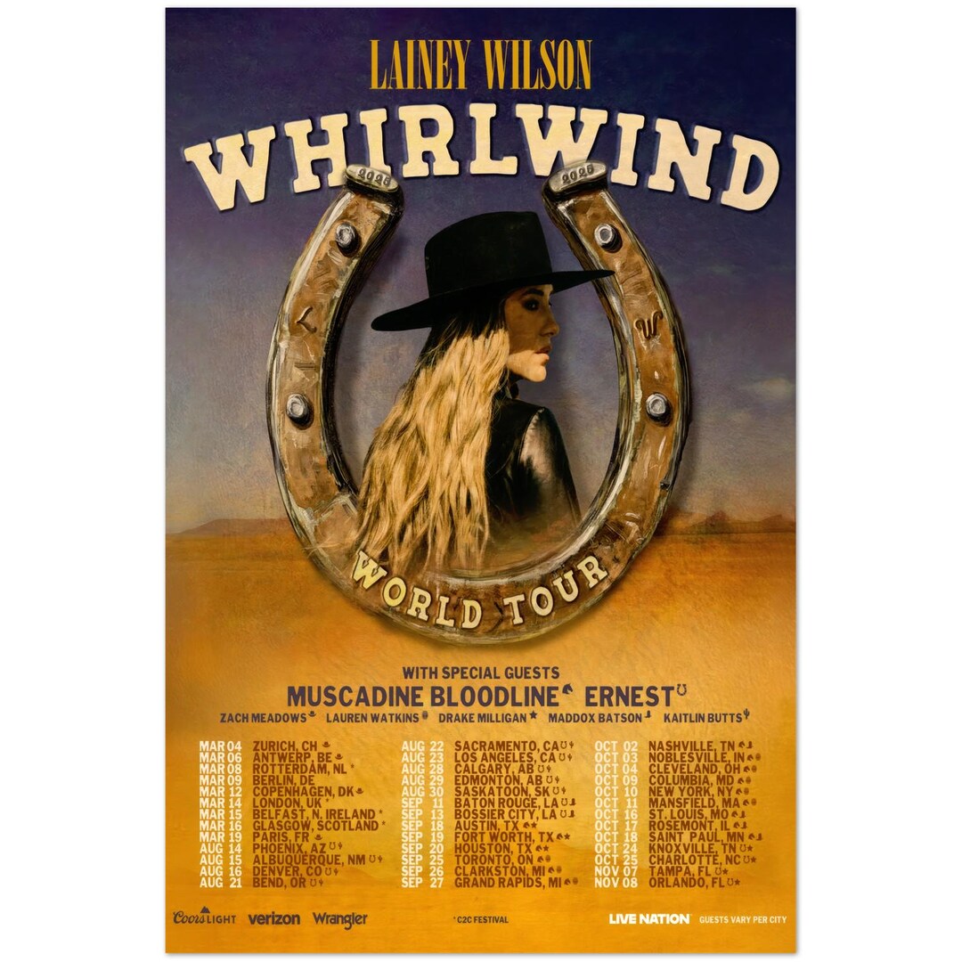 Lainey Wilson Whirlwind World Tour 2025 Poster Country Music Art - Etsy