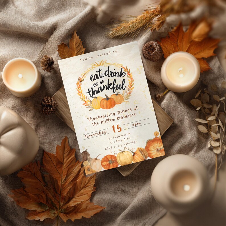 Eat, Drink, and Be Thankful Invitation and Evite Template | Editable ...