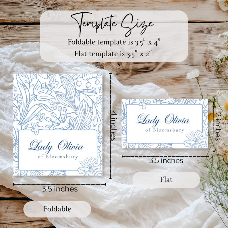Blue Floral Regency Name Cards | Elegant Place Card, Food Label ...