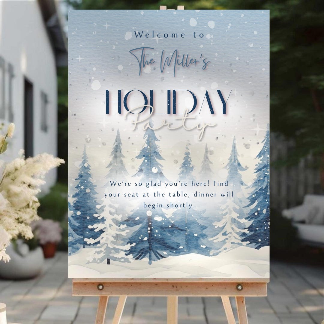 Blue Winter Holiday Welcome Sign | Editable Canva Template | Christmas ...