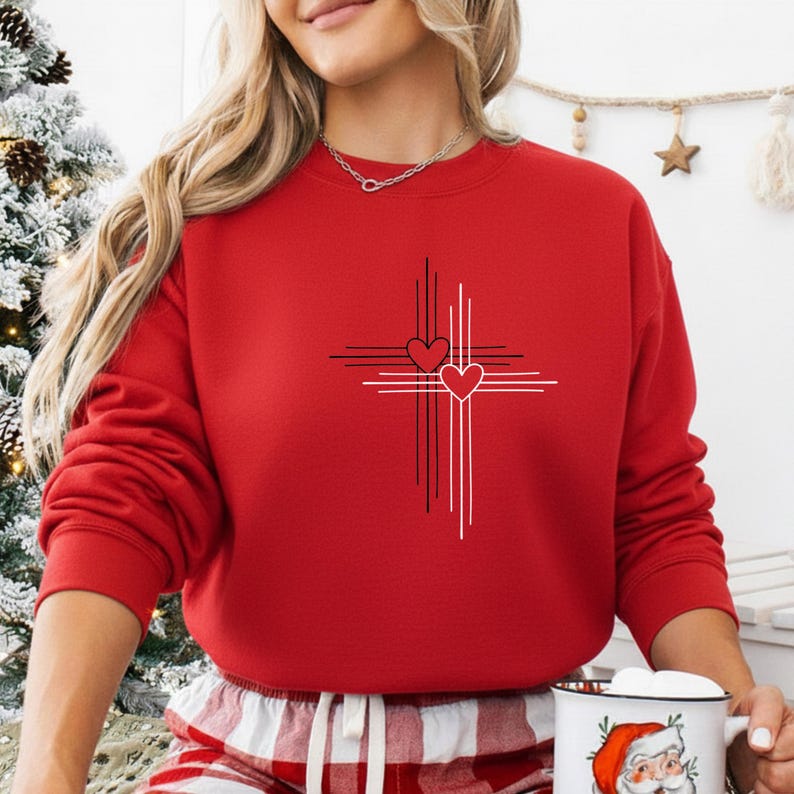 Vertical Cross Embroidered Sweatshirt,christian Women Sweater,cross ...