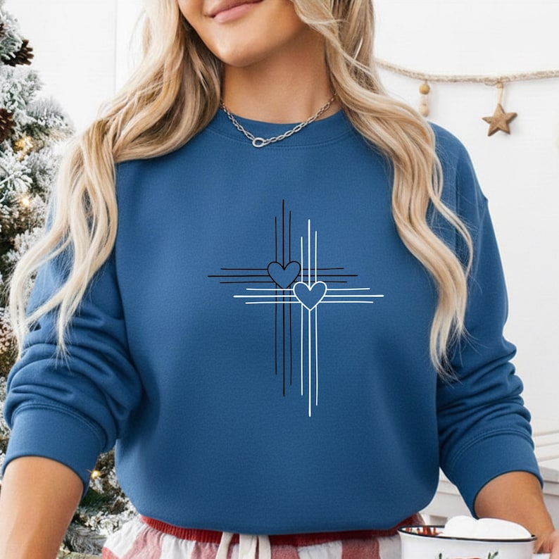 Vertical Cross Embroidered Sweatshirt,christian Women Sweater,cross ...