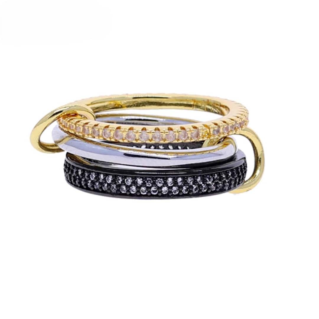 18k Gold Plated Eternity Band With Black Rhodium Ring Interlocking ...