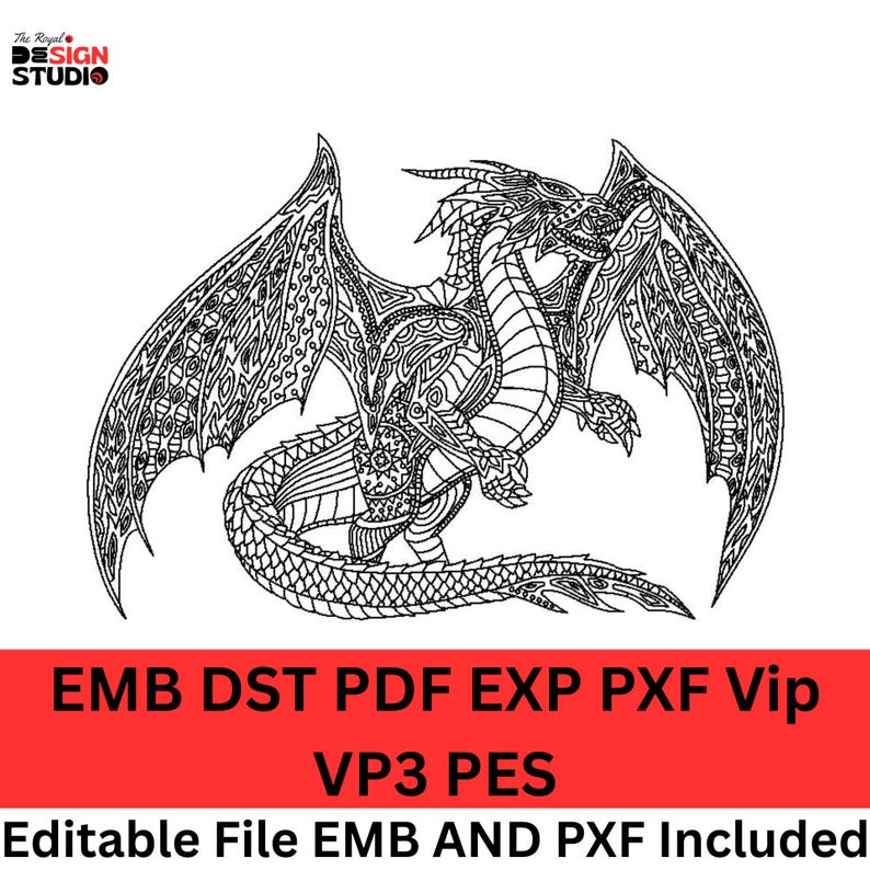 Flying Dragon Embroidery Design: Machine Files Jacket Back & Front (8x8 ...