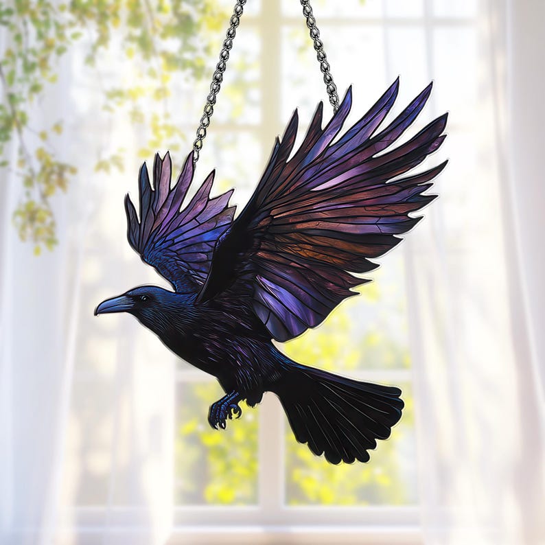 Acrylic Suncatcher Decoration Window Hanging Raven Crow in Flight ...