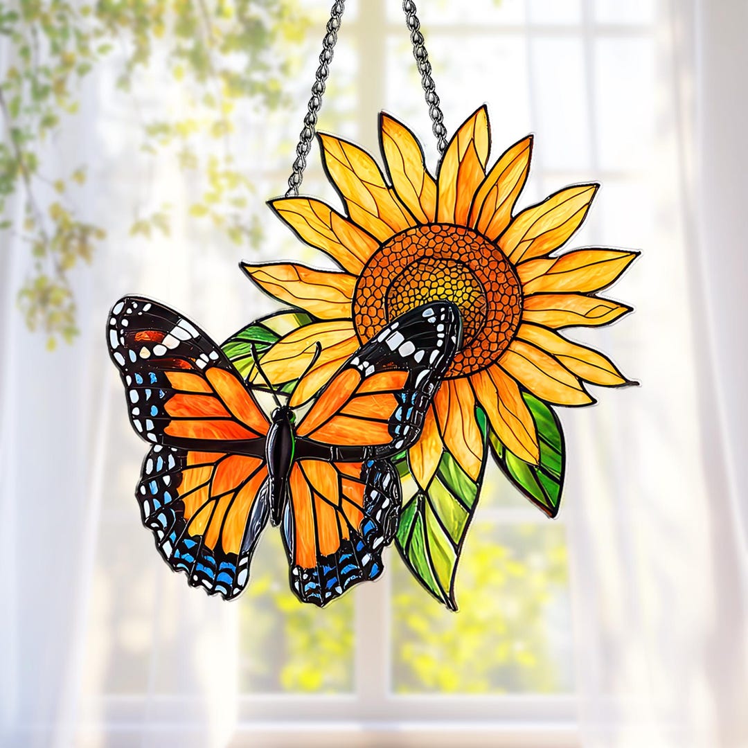Sunflower Butterfly Suncatcher, Acrylic Window Hanging, Floral Decor - Etsy