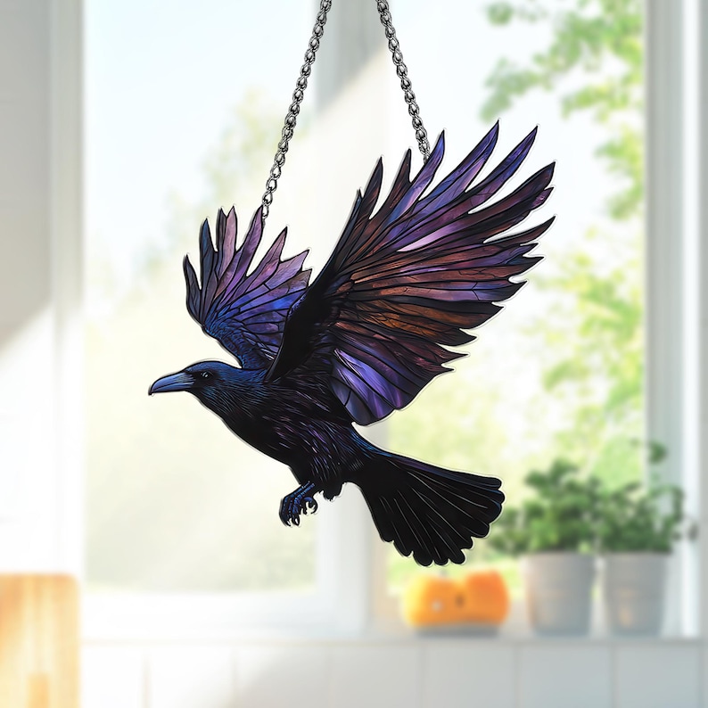Acrylic Suncatcher Decoration Window Hanging Raven Crow in Flight ...