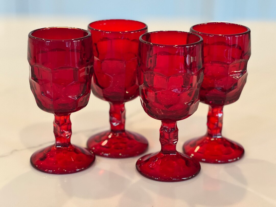 Vintage Viking Glass Georgian Ruby Red, Set of 4 Goblets,mcm,vintage ...